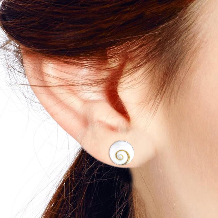 AeraVida Dainty Casual Round 10mm Swirl Shiva Shell .925 Silver Post ...