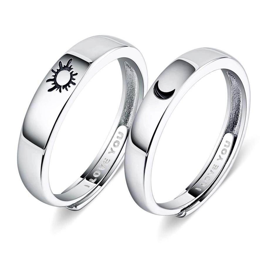 Beydodo 925 Sterling Silver Anniversary Ring Adjustable Matching Rings ...