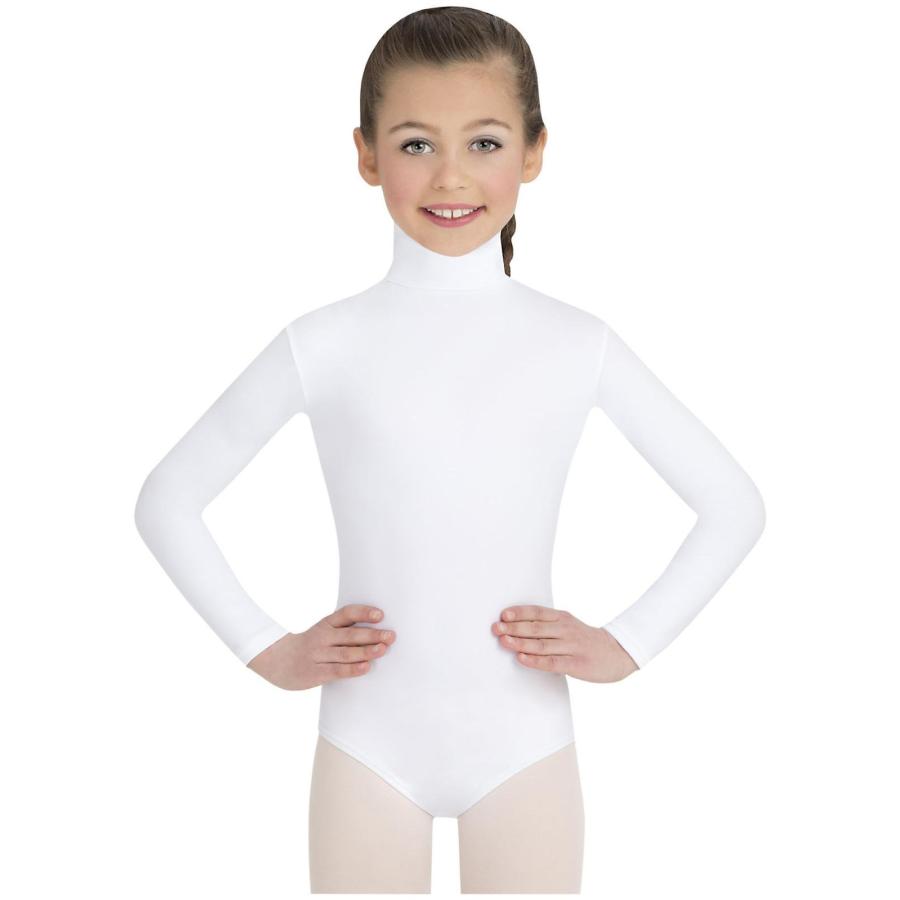 Capezio Big Girls' Team Basic Turtleneck Long Sleeve Leotard with Snaps White Medium : かめよし ...