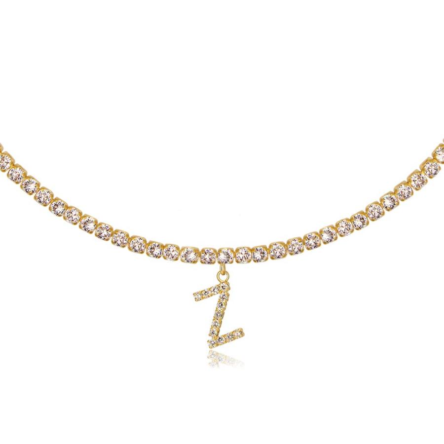 Tennis Chain Z Necklace Initial for Women14K Gold Plated Cubic Zirconia ...