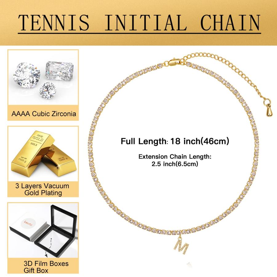Tennis Chain Z Necklace Initial for Women14K Gold Plated Cubic Zirconia ...