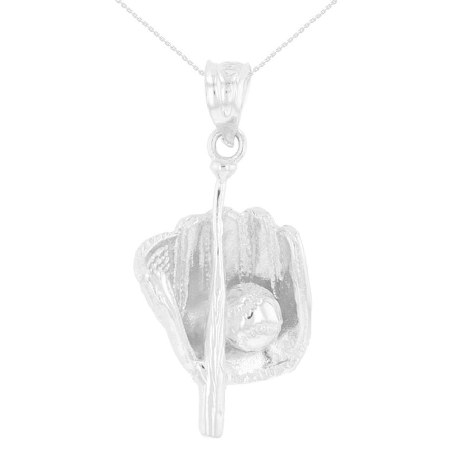 Fine 925 Sterling Silver Baseball Bat and Glove Sports Pendant Necklace ...