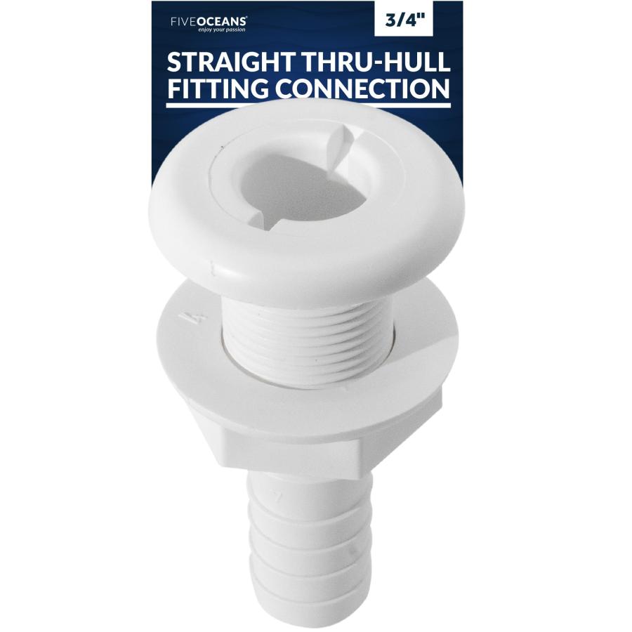 Five Oceans FO1863 White Straight Thru-Hull Fitting Connection for Hose 3/4 inches Injection ...