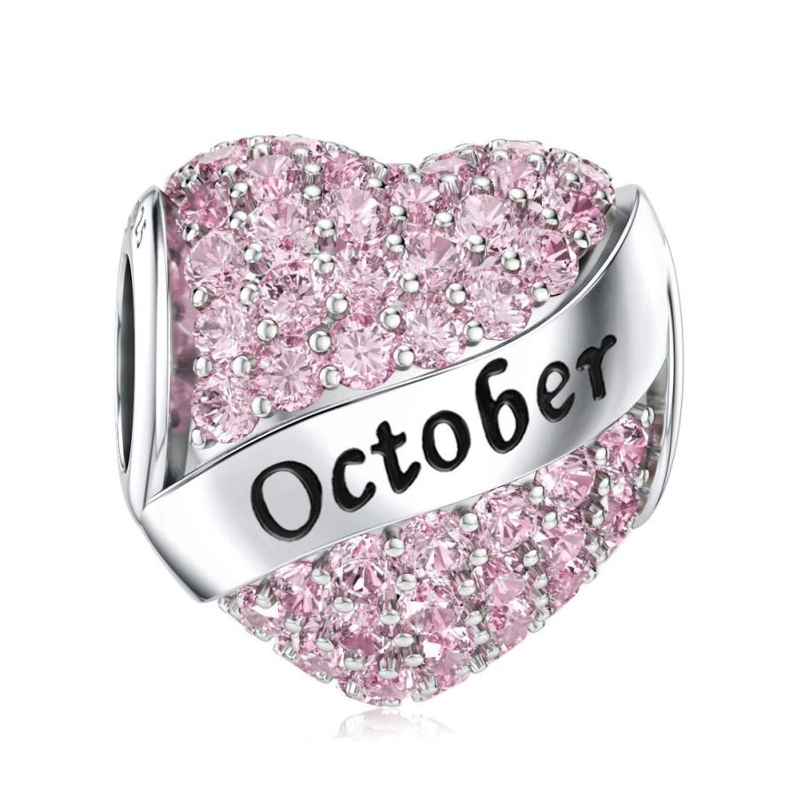 October Birthstone Charms for Pandora Bracelet S925 Heart Bead Happy Birthday Bracelets Necklace ...