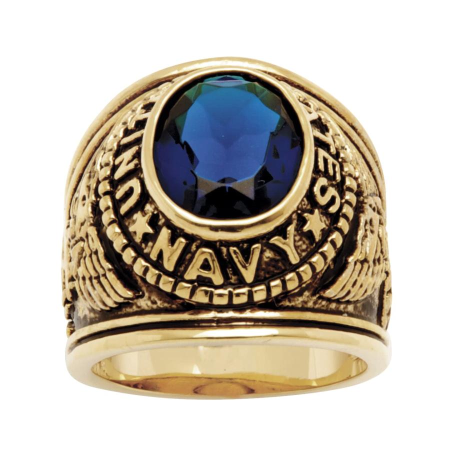 PalmBeach Men's 14K Yellow Gold Plated Antiqued Oval Cut Simulated Red ...