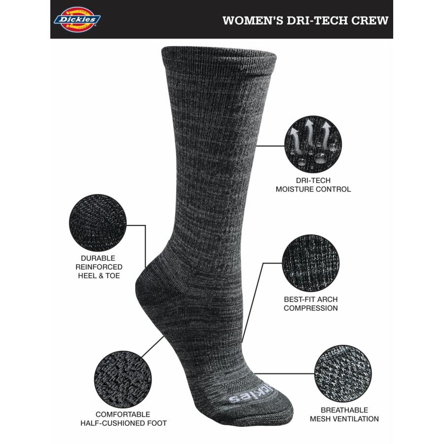 Dickies Women's Dri-tech Moisture Control Crew Socks Multipack Black ...