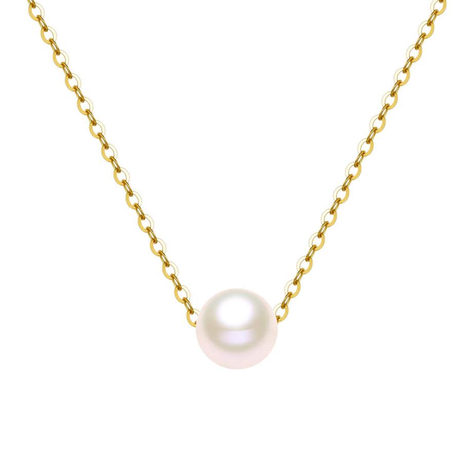 Solid 14K Gold Pearl Necklace for Women Sliding pearl design Real 7.5mm ...