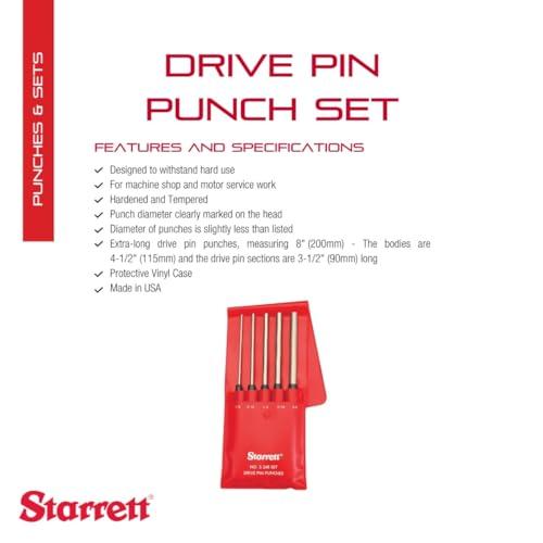 Starrett Extra-Long Drive Pin Punch Set with Knurled Grip and ...