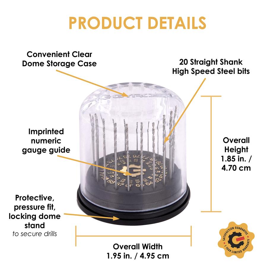 GYROS 20 PCS Mini Twist Drill Bit Set #61 to #80 w/Dome Storage Case ...