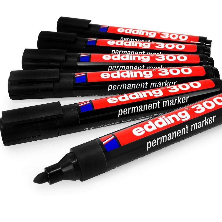 edding 300 Permanent Marker Pen 1.5 3mm Bullet Tip Black Pack of 6 : かめ ...