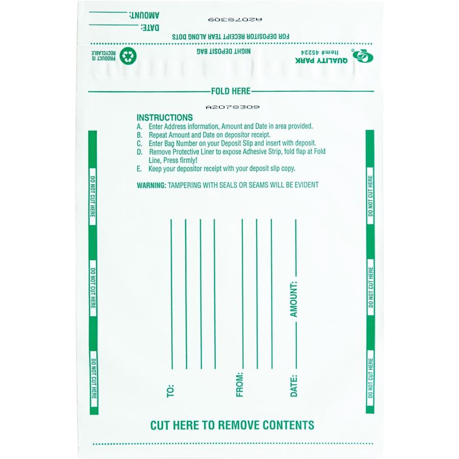 Quality Park Cash Handling Poly Night Deposit Bags Pull Off Strip White ...