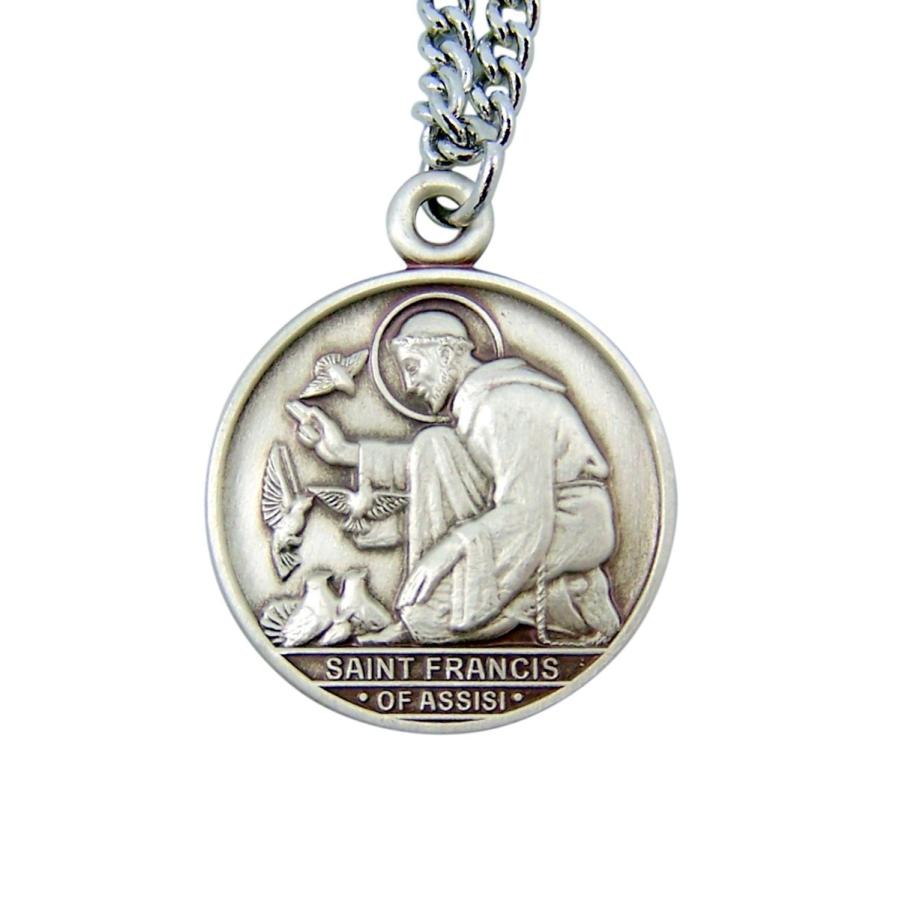Saint Francis of Assisi Medals - Sterling Silver with Birds Round Medal Pendant 1 1/16 Inch : かめ ...