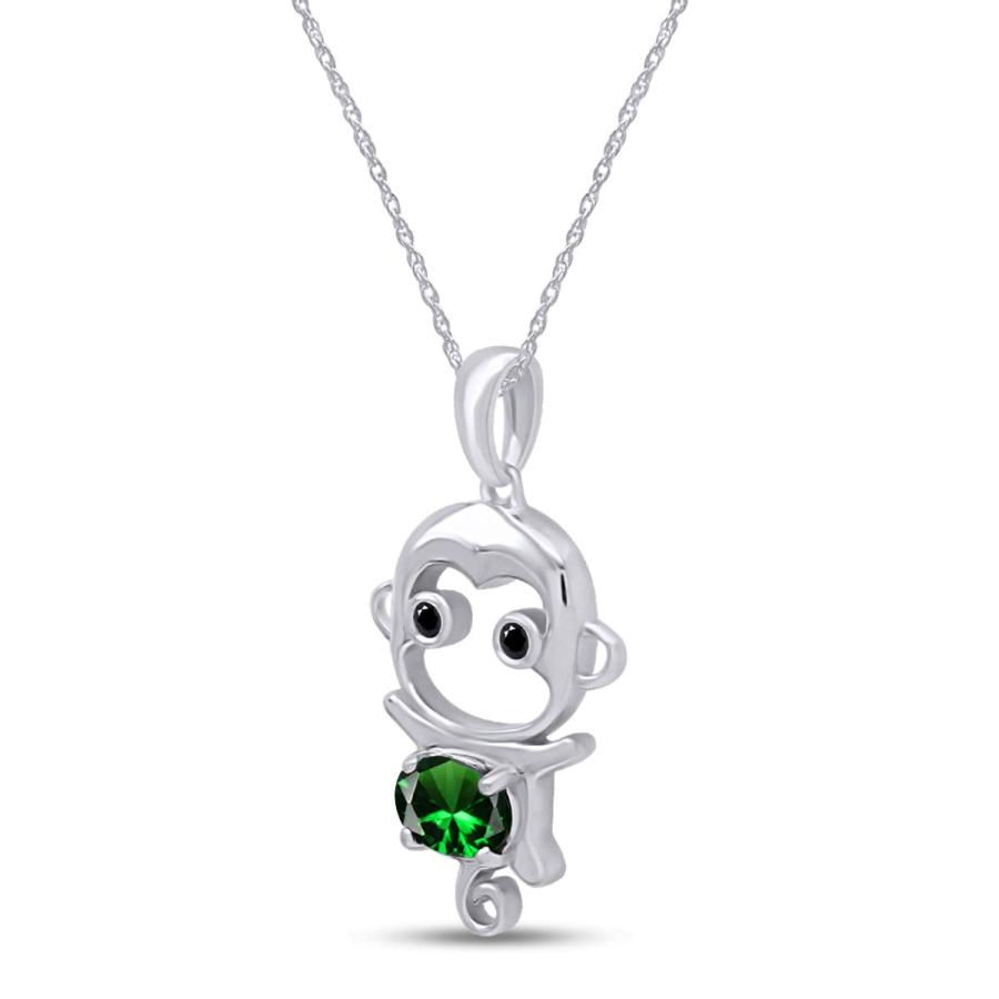 Simulated Emerald Cute Monkey Animal Cartoon Pendant Necklace in 14K ...