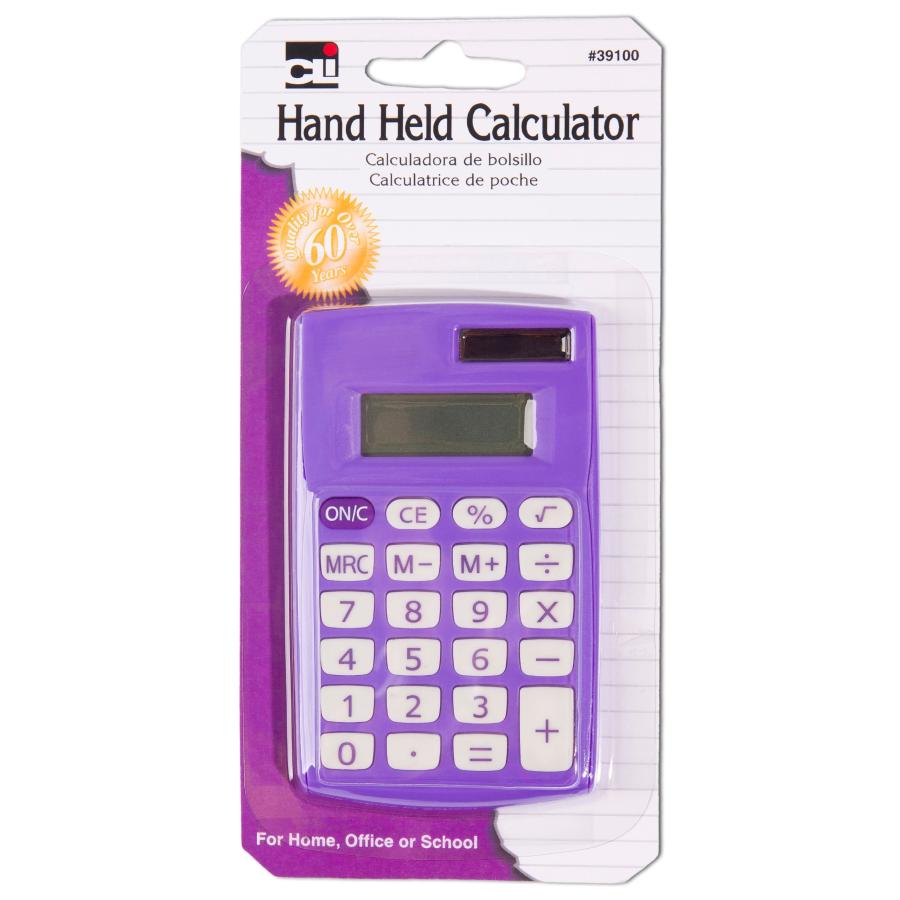 Charles Leonard Hand Held Calculator Battery and Solar Powered with 8 Digit Display Assorted ...