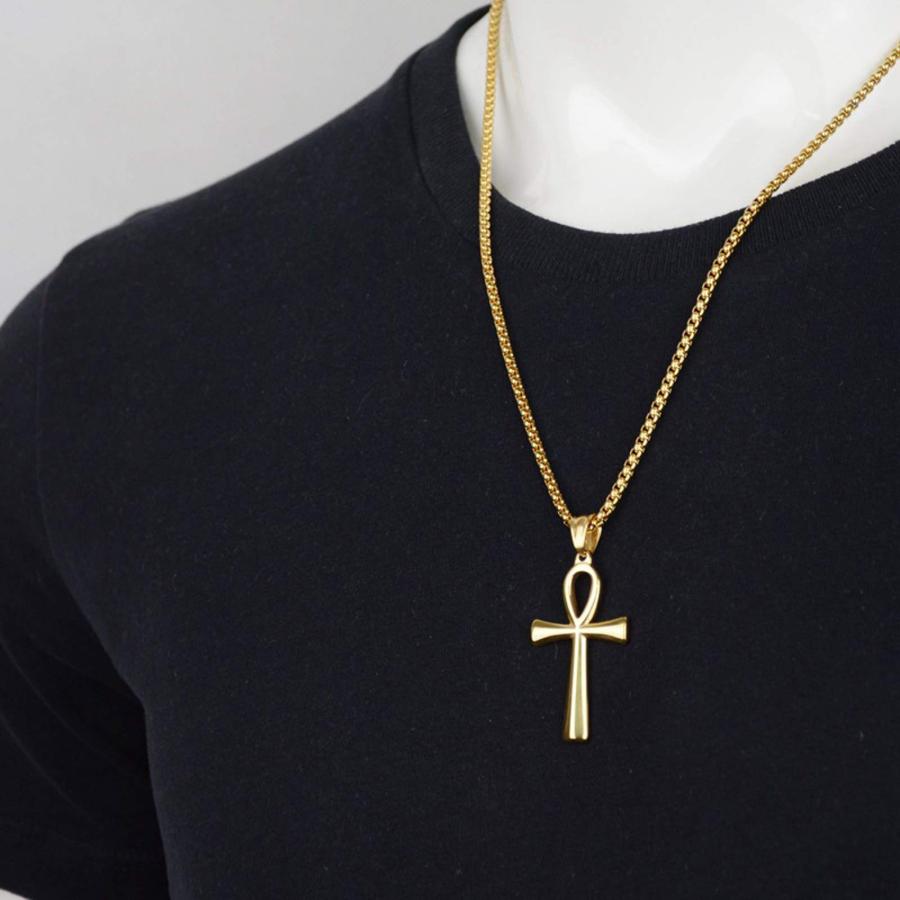 YL Ankh Cross Necklace for Men Stainless Steel Pendant Rolo Chain Black ...