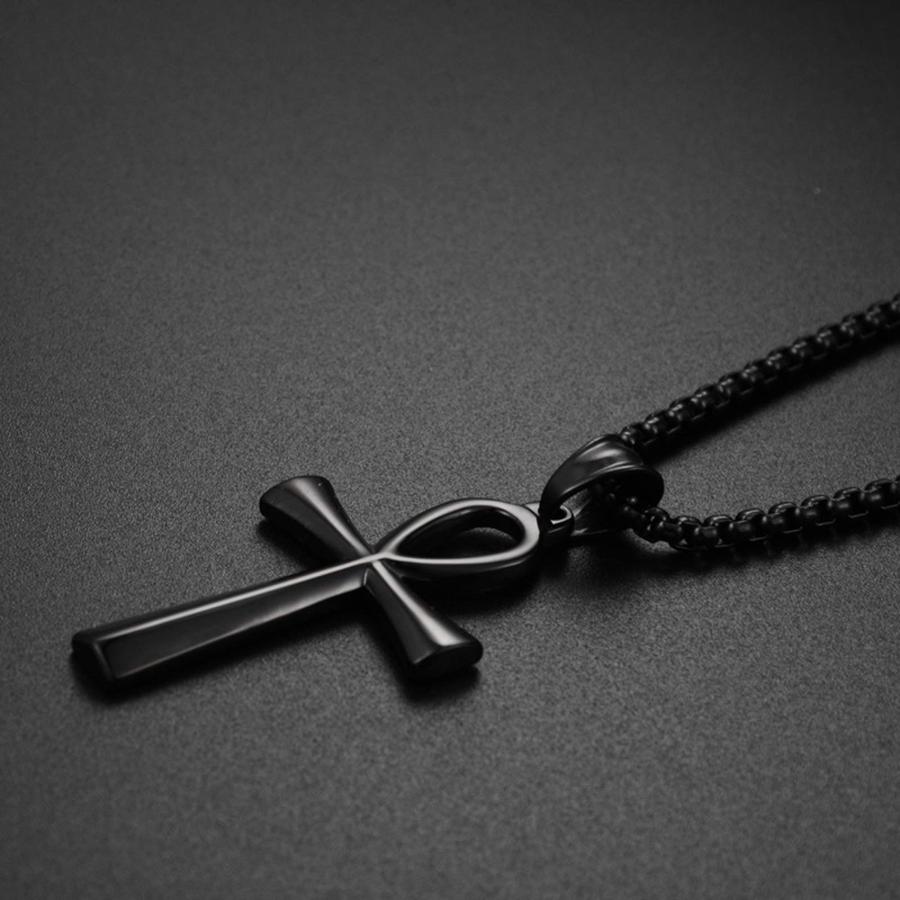 YL Ankh Cross Necklace for Men Stainless Steel Pendant Rolo Chain Black ...