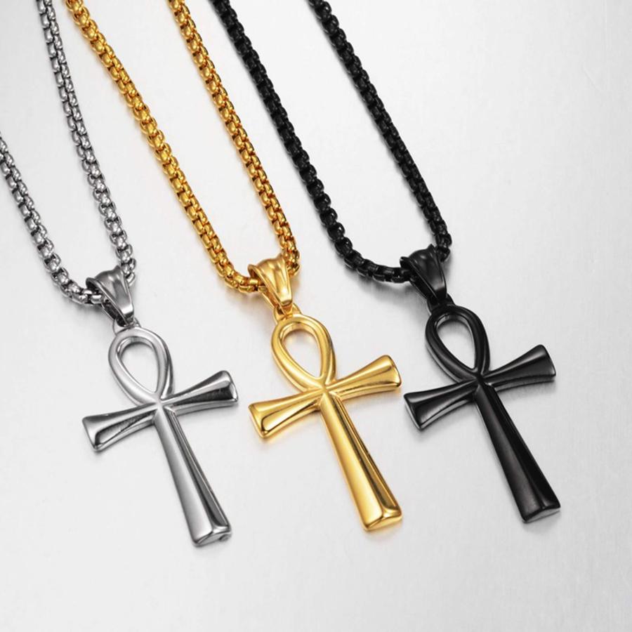 YL Ankh Cross Necklace for Men Stainless Steel Pendant Rolo Chain Black ...