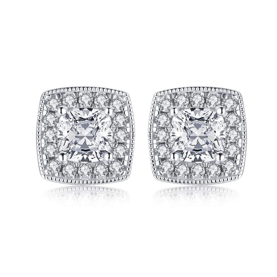 AINUOSHI Platinum Plated Sterling Silver AAAAAA Womens Cubic Zirconia Cushion Shaped Halo Stud ...