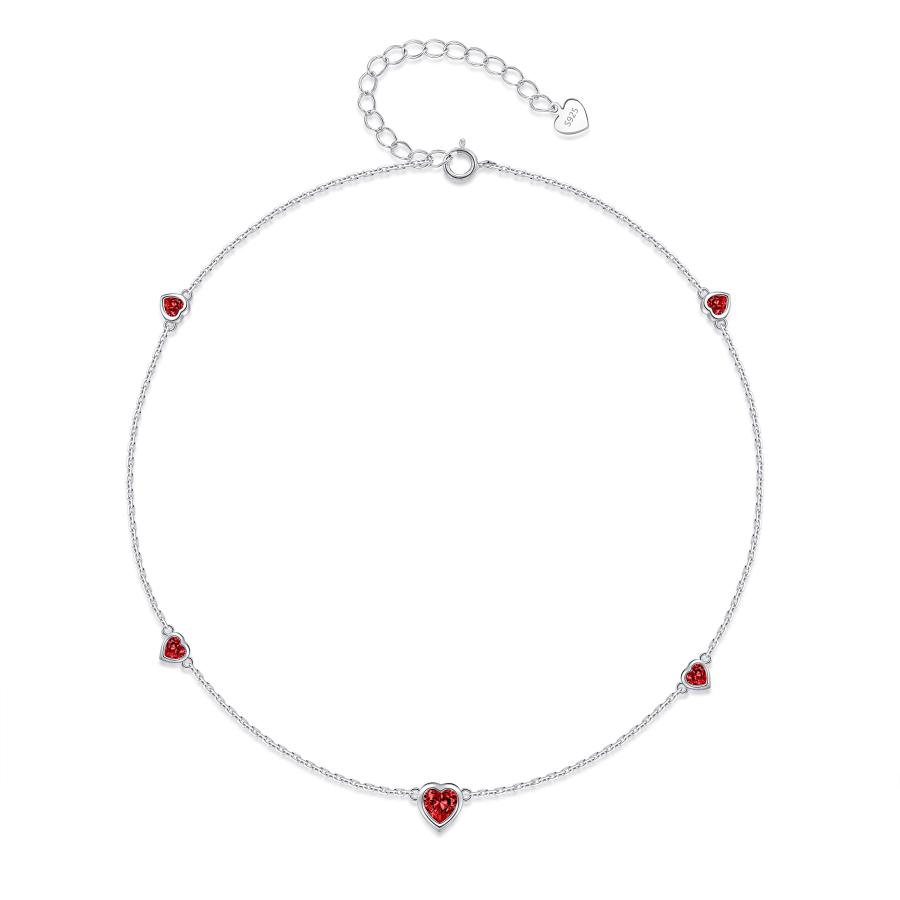 Sterling Silver January Birthstone Anklet for Women Red Heart Ankle ...