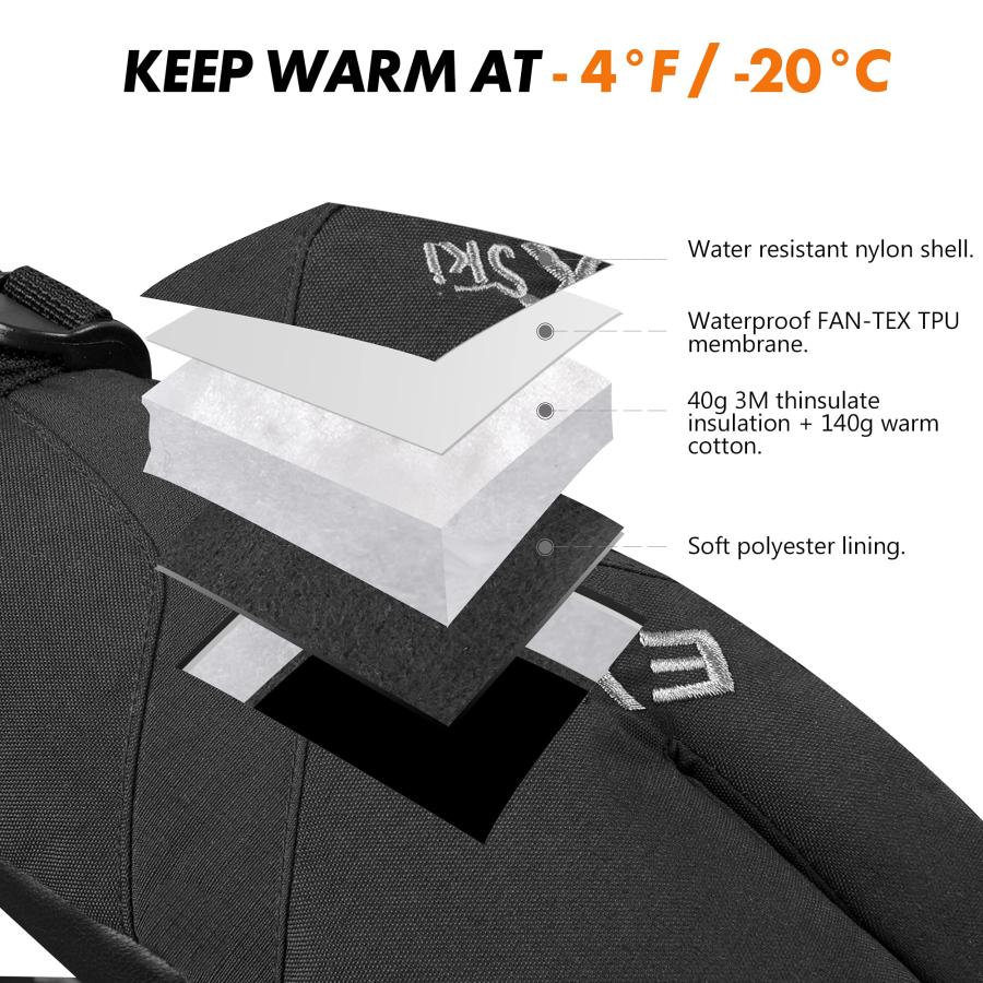 EXski Waterproof Winter 3-Finger Ski Gloves Warm Insulated Snow Mittens ...