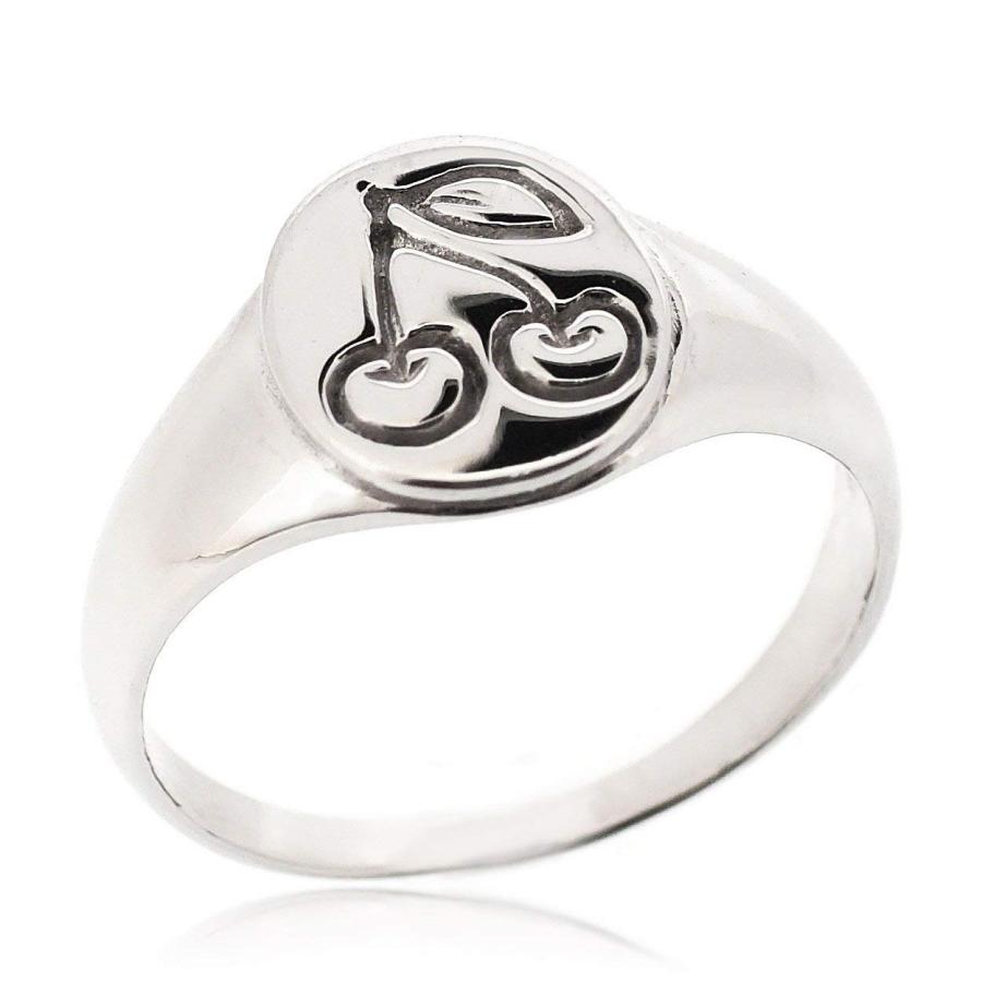 SOVATS Cherry Signet Ring For Women 925 Sterling Silver Rhodium Plated ...