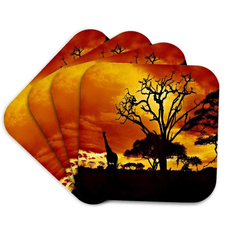 3dRose African Giraffe on Plains at Sunset Animal Safari Africa - Soft Coasters Set of 4 (CST ...