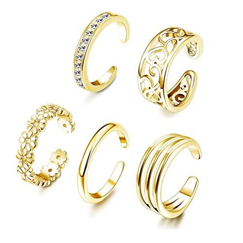 FUNRUN JEWELRY 5PCS Adjustable Toe Ring for Women Open Tail Band ...