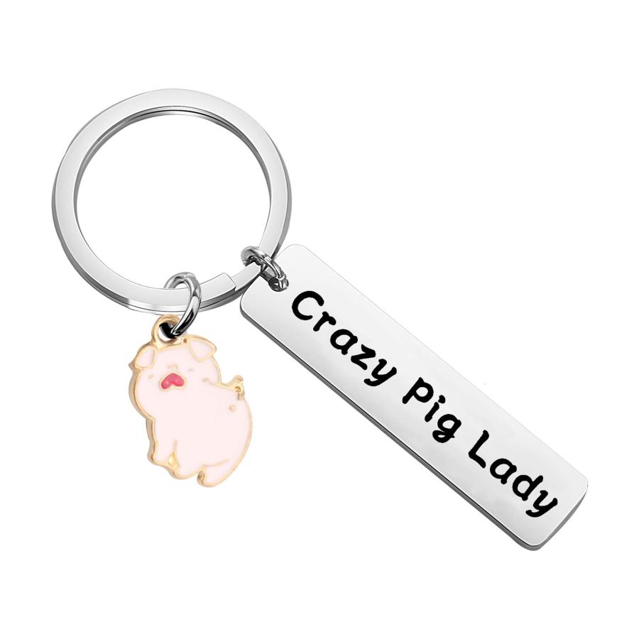 FEELMEM Pet Animal Jewelry Crazy Pig Lady Keychain Pig Charm Keychain ...