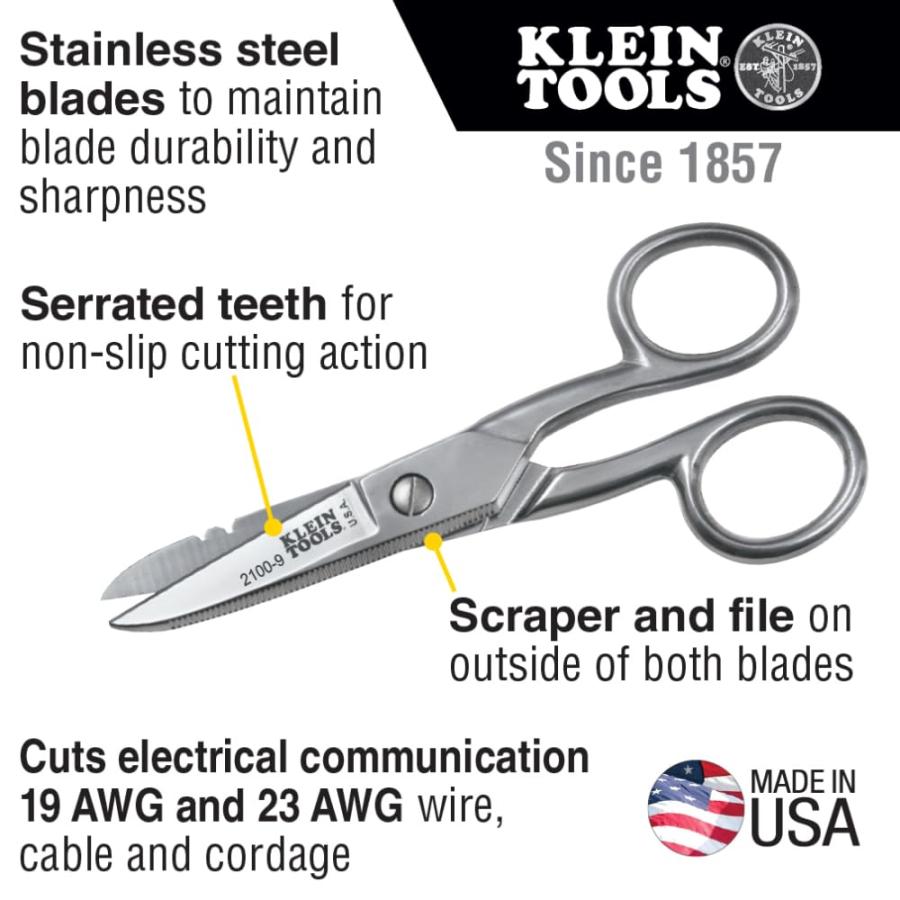 Klein Tools 2100-9 Stainless Steel Electrician's Scissors with ...