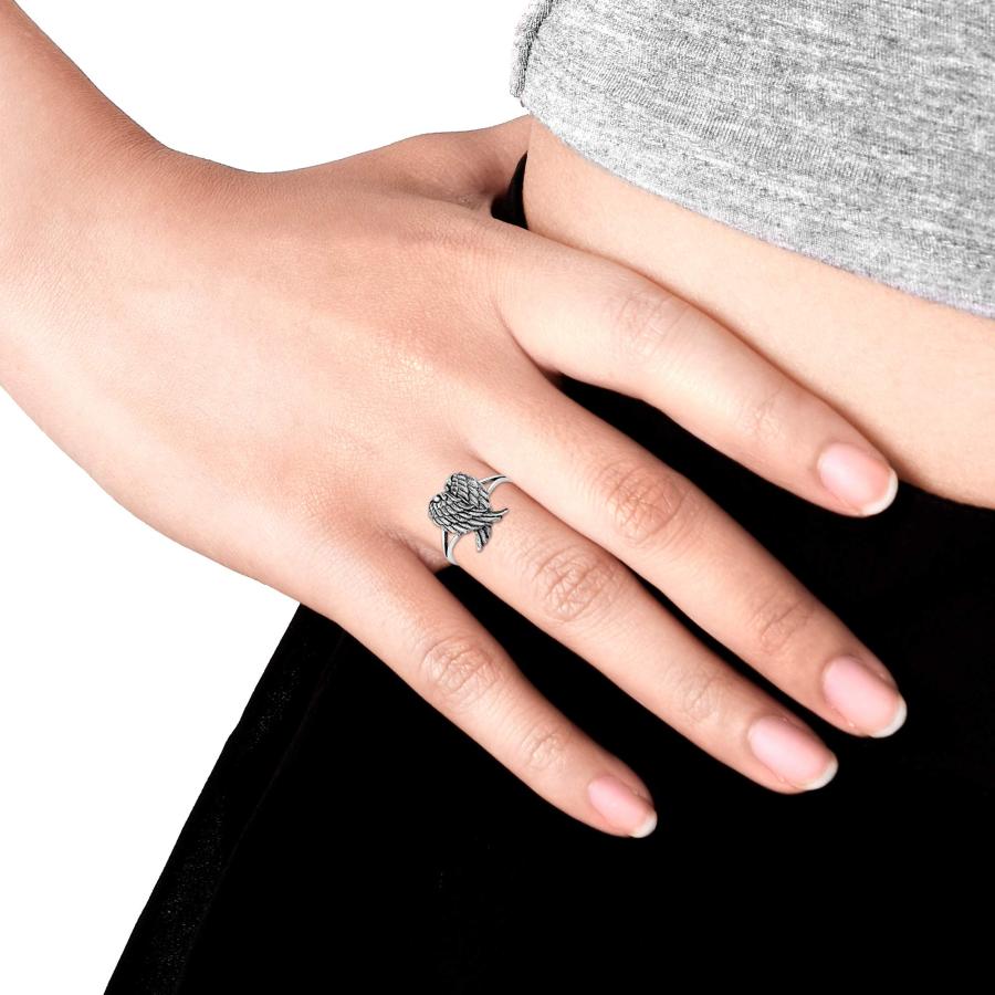 AeraVida Heavenly Love Folded Angel Wings .925 Sterling Silver Ring (8 ...