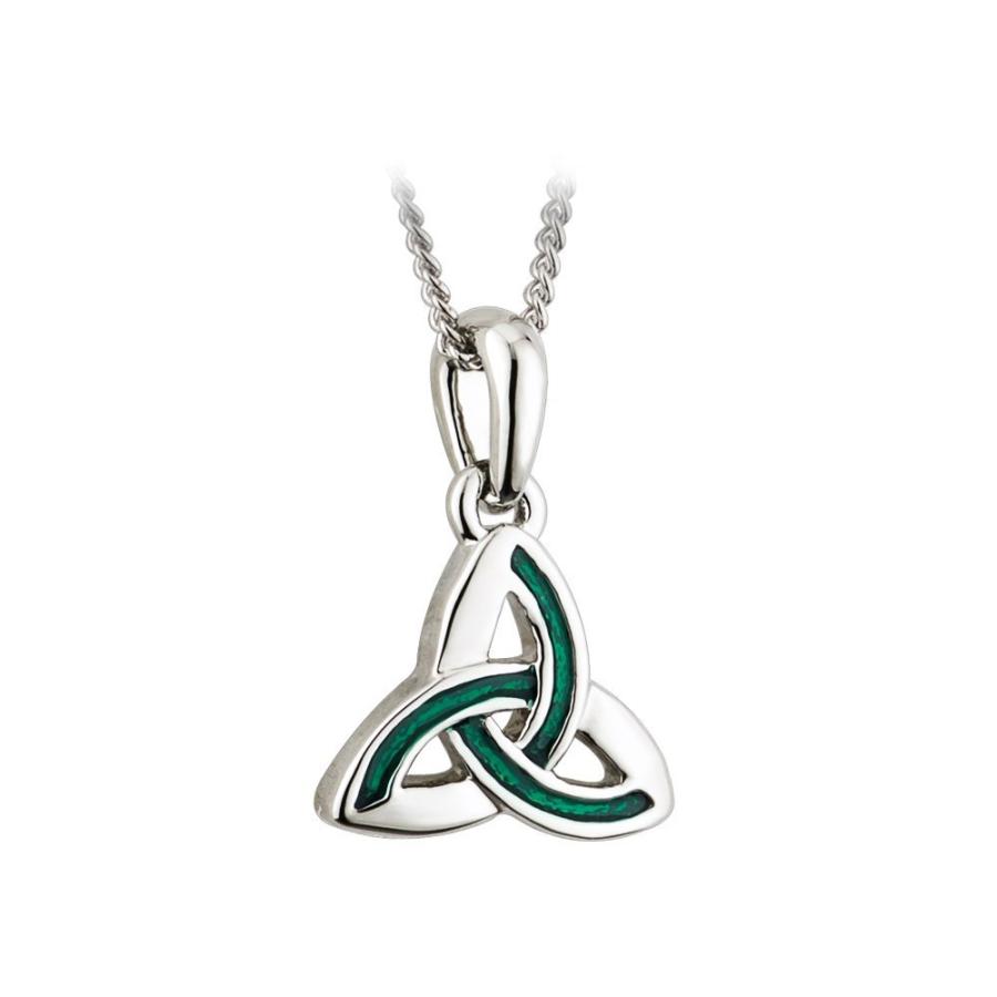 Solvar Trinity Knot Necklace Rhodium Plated & Green Enamel Irish Made ...