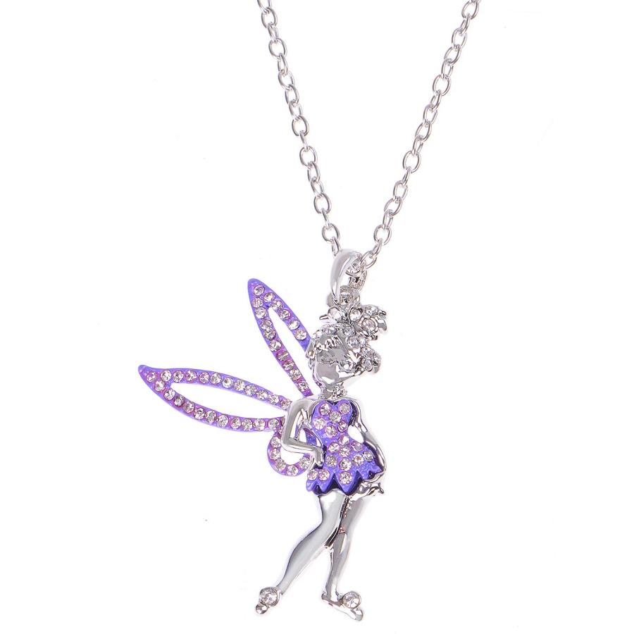 Alilang Womens Silver Tone Purple Enamel Clear Crystal Rhinestone Pixie Fairy Angel Pendant ...