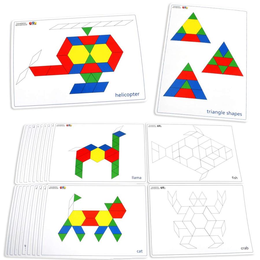LEARNING ADVANTAGE Pattern Block Cards - Set of 20 Double-Sided Early Geometry for Kids Teach ...