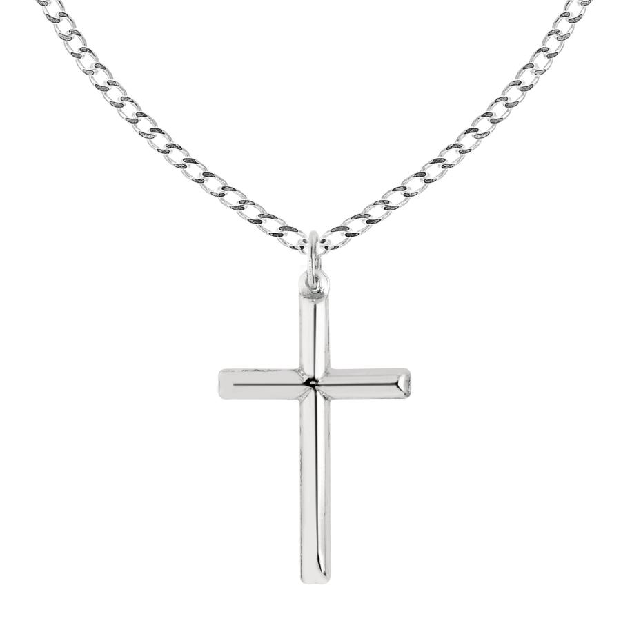 Ritastephens Sterling Silver Shiny Italian Cross Pendant Necklace Chain ...