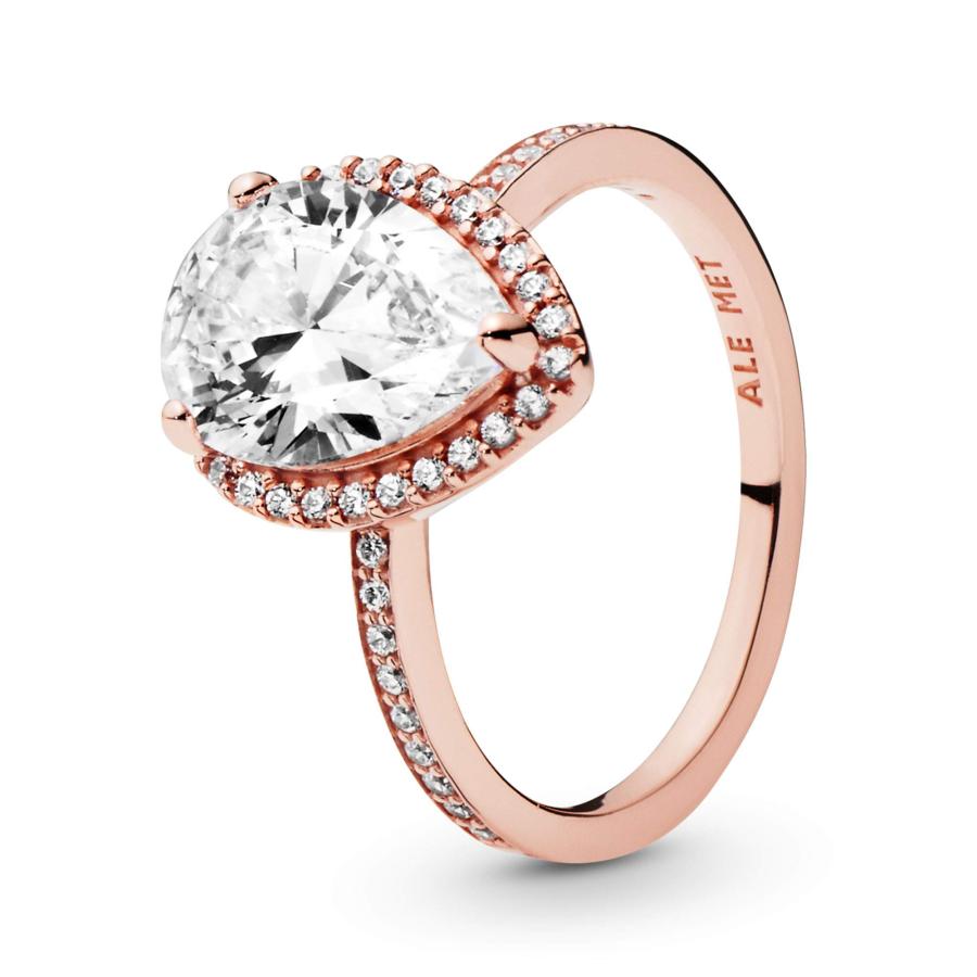 Pandora Sparkling Teardrop Halo Ring - Rose Gold for Women Layering or ...