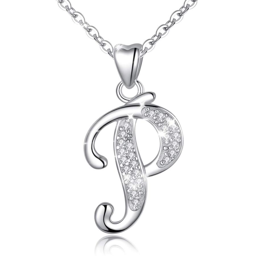 AEONSLOVE P Initial Necklace Sterling Silver Letter Pendant Cadena de Plata 925 Para Mujer Charm ...