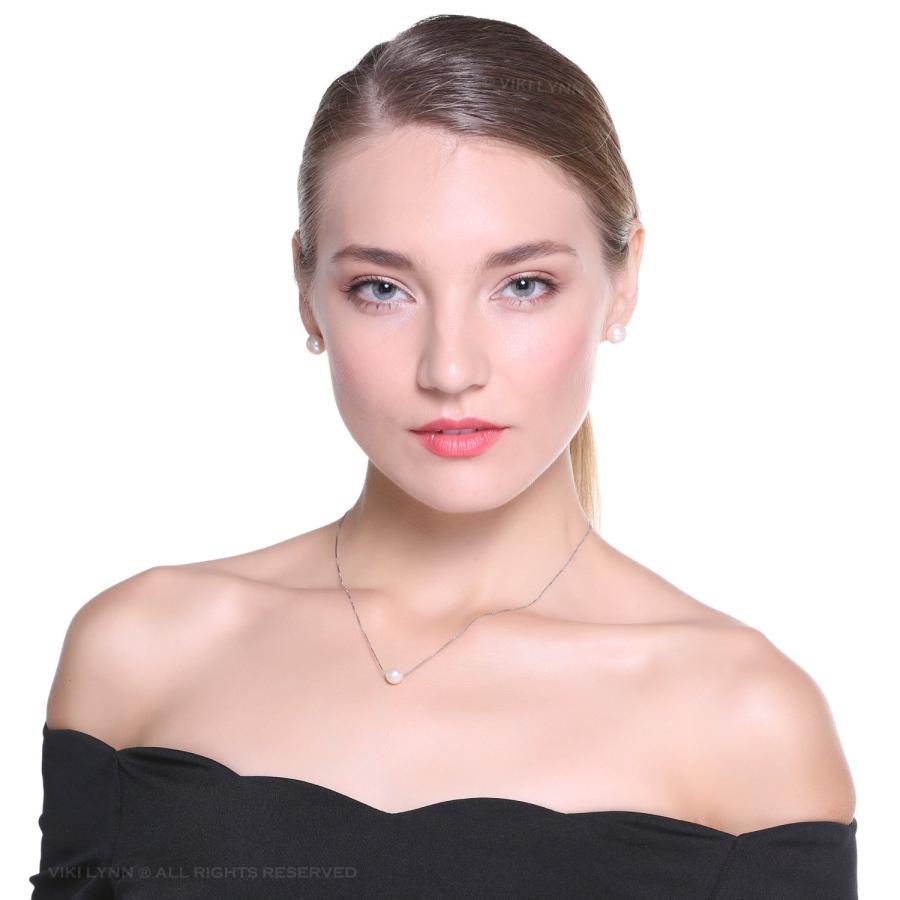 VIKI LYNN Single Pearl Necklace 7-8mm Freshwater Cultured Pearl 925 Sterling Silver Box Chain ...