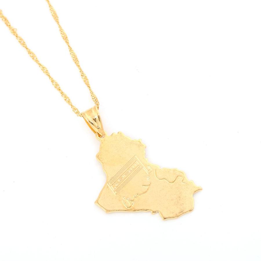 Republic of Iraq Map National Flag Real Gold Plated Pendant Necklaces ...