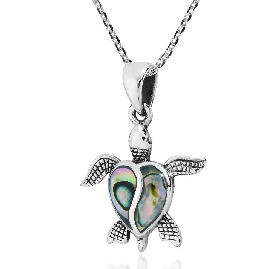 AeraVida Stunning Sea Turtle Heart Abalone Shell .925 Sterling Silver ...