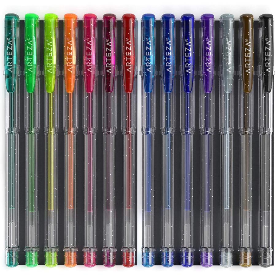 Arteza Glitter Gel Pens with Triangular Grip 14 Colors -- 0.8 - 1.0 mm ...