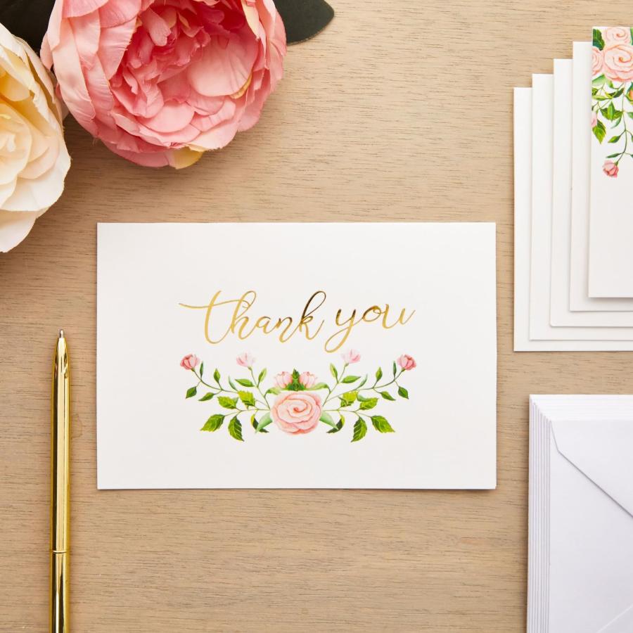48-Count Thank You Cards with Envelopes 6 Elegant Rose Flower Designs ...