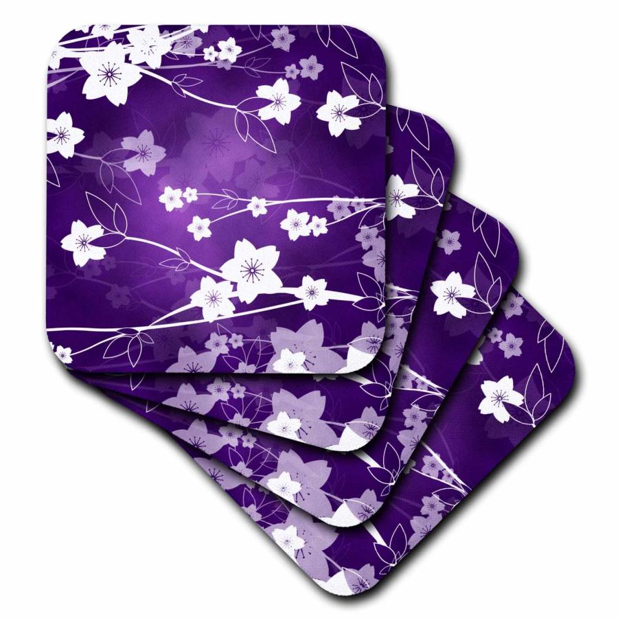3dRose Cherry Blossom White on Purple - Soft Coasters set of 8 : かめよし ...