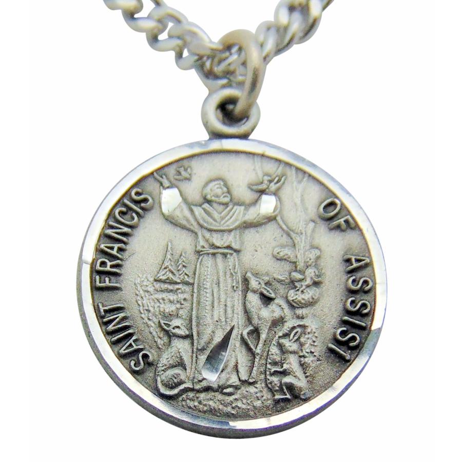 Saint Francis Pewter Medal Pendant 3/4 Inch on 24 Stainless Steel Chain ...