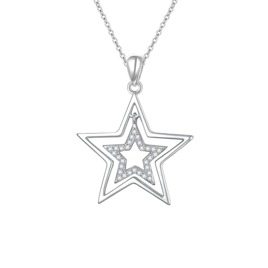 Alphm S925 Sterling Silver Double Stars Necklace Pendant Jewelry for Women : かめよしエクスプレス - 通販 ...