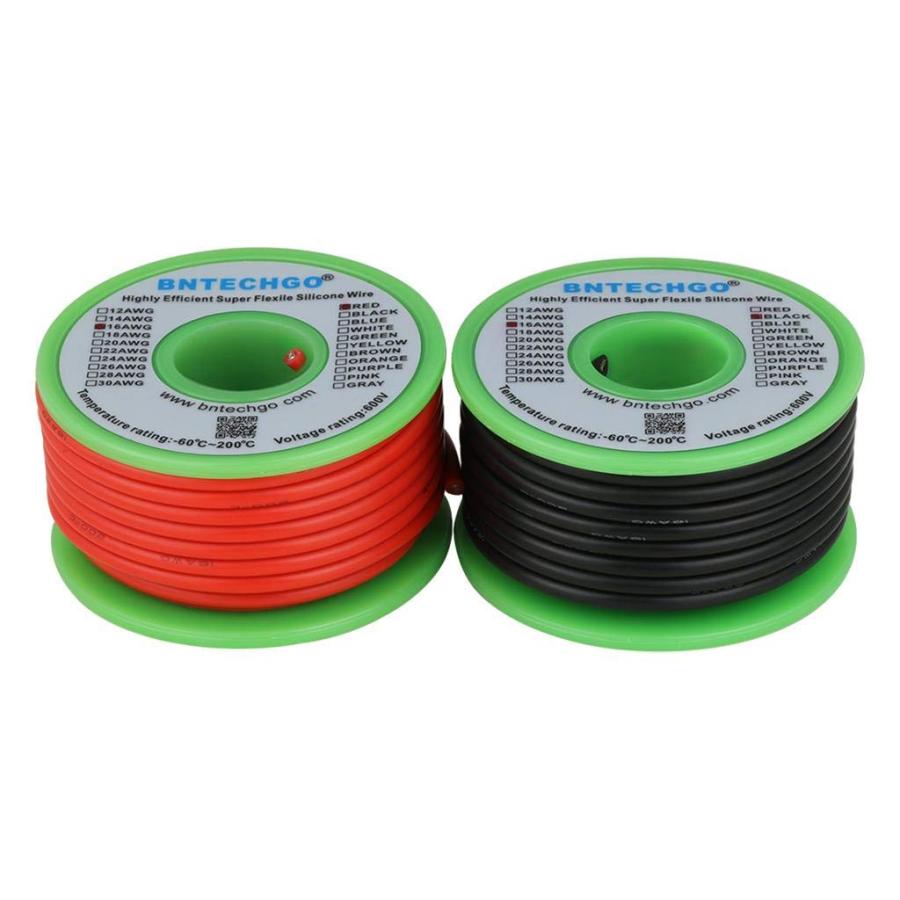 BNTECHGO 16 Gauge Silicone Wire Spool red 25ft and Black Flexible AWG ...