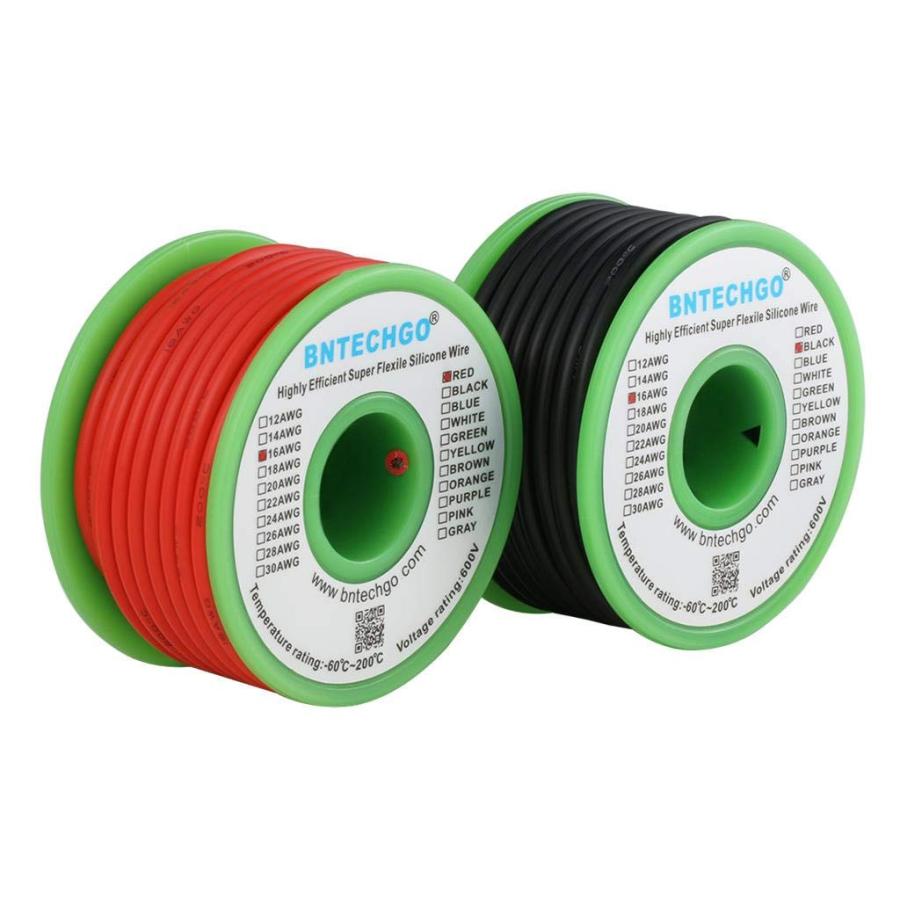 BNTECHGO 16 Gauge Silicone Wire Spool red 25ft and Black Flexible AWG ...