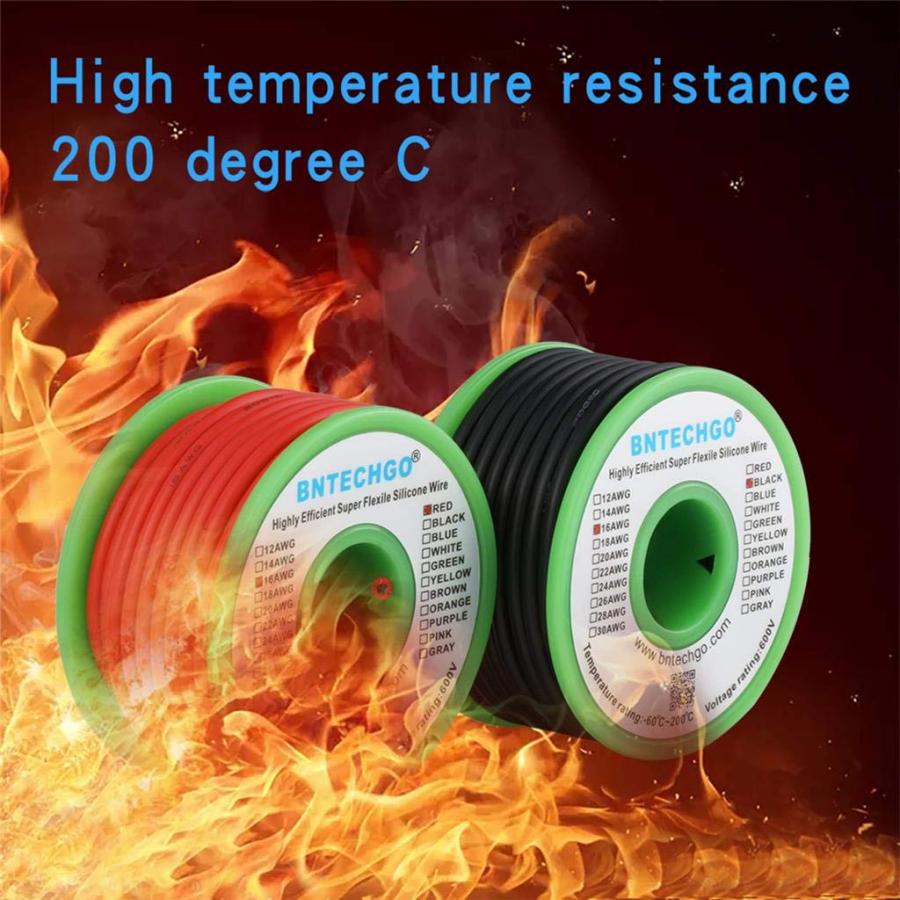 BNTECHGO 16 Gauge Silicone Wire Spool red 25ft and Black Flexible AWG ...