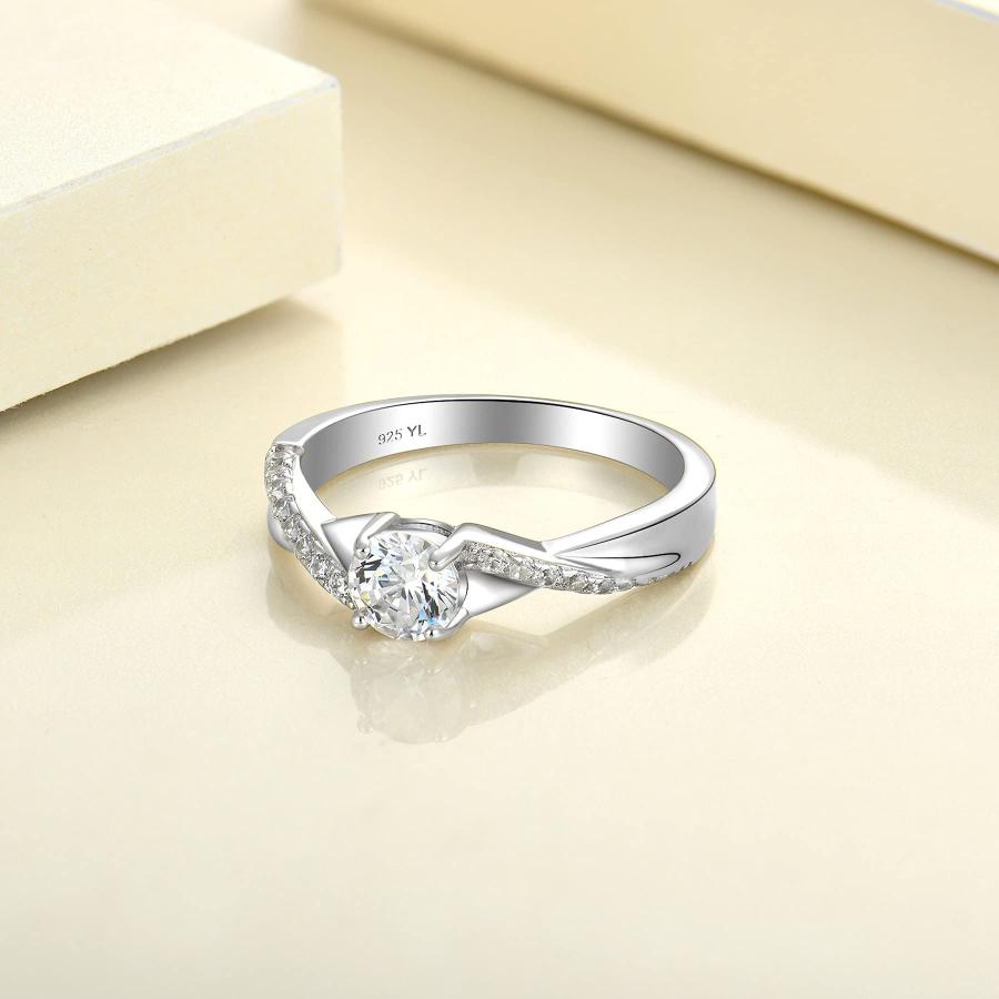 YL 925 Sterling Silver Engagement Ring 5MM 3A Cubic Zirconia Infinity for Women-size6 : かめよし ...