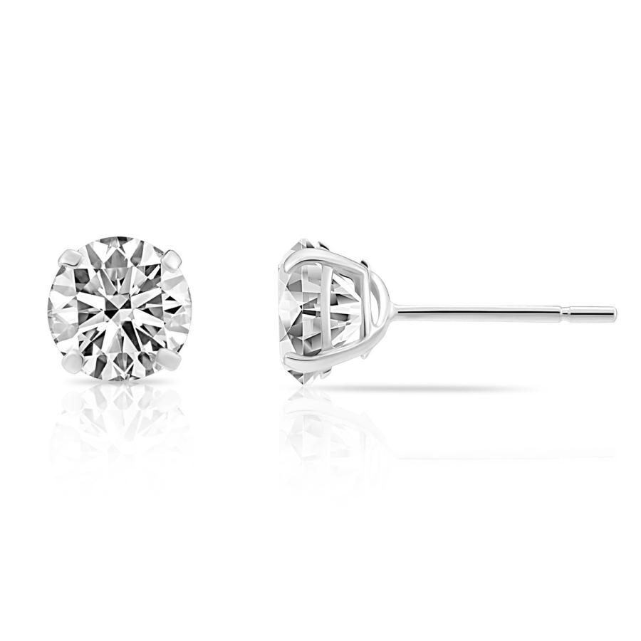 14k White Gold Solitaire Round Cubic Zirconia Stud Earrings with Silicone Pushbacks (5mm)… : かめ ...