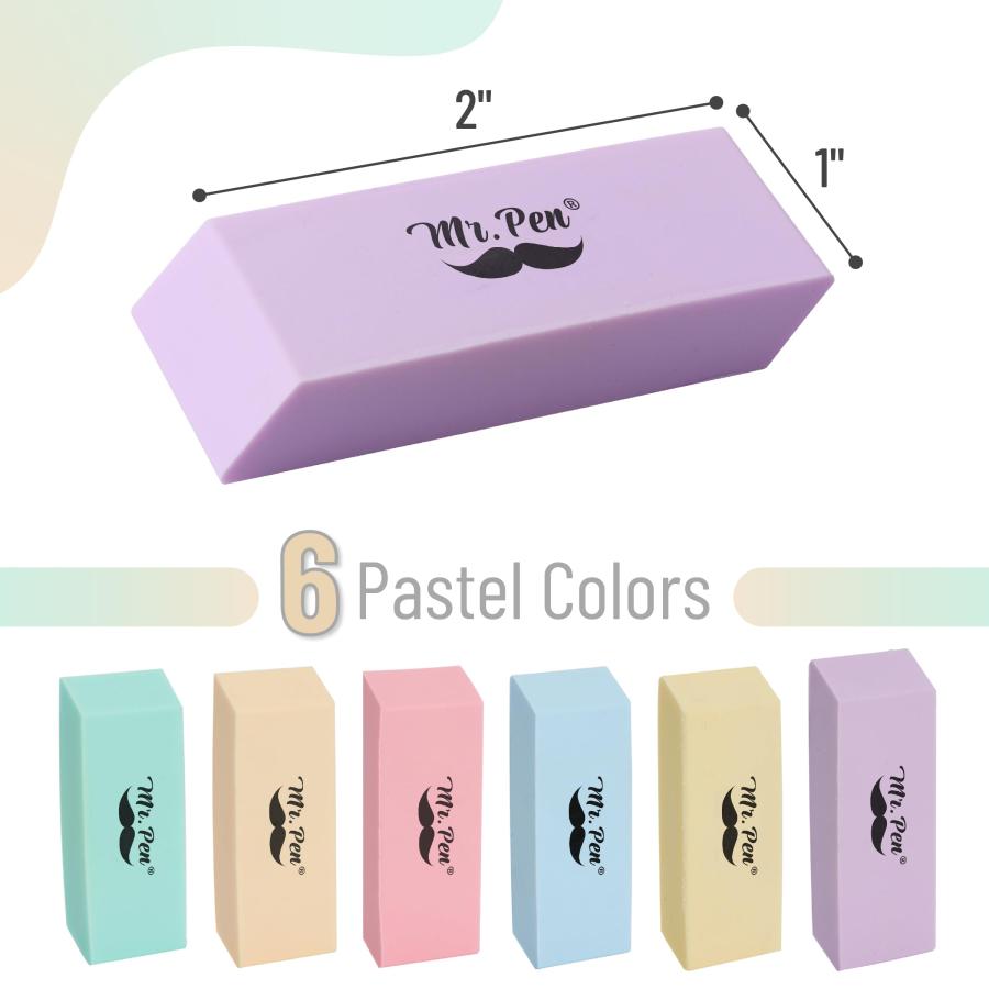 Mr. Pen- Erasers Pencil Eraser 12 Pack Pastel Colors for Drawing : かめよし ...